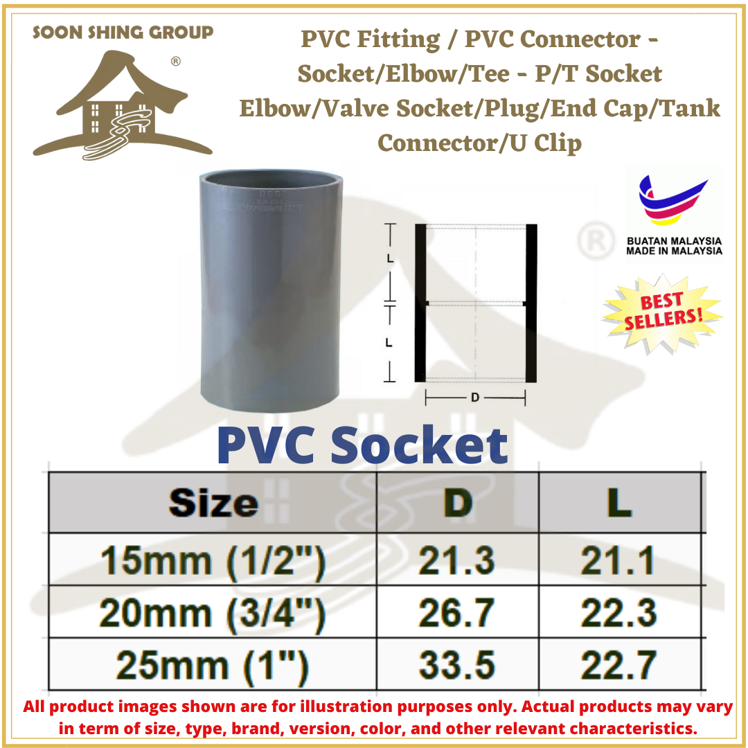 Plumbing PVC Fitting 15MM/20MM/25MM Penyambung Paip PVC Socket, Elbow ...