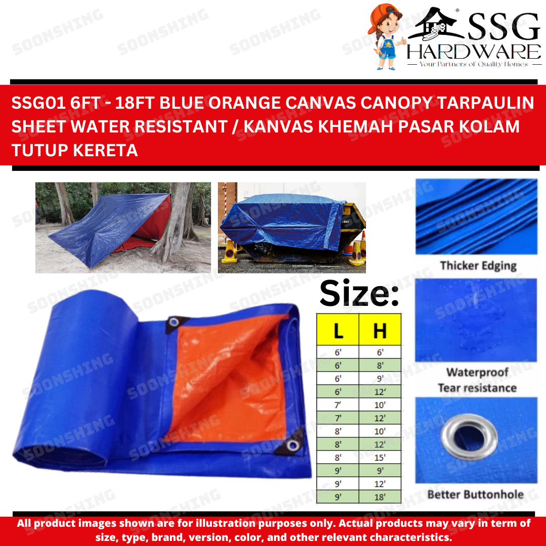 CBO-01 6FT-18FT BLUE ORANGE CANVAS CANOPY TARPAULIN SHEET WATER ...