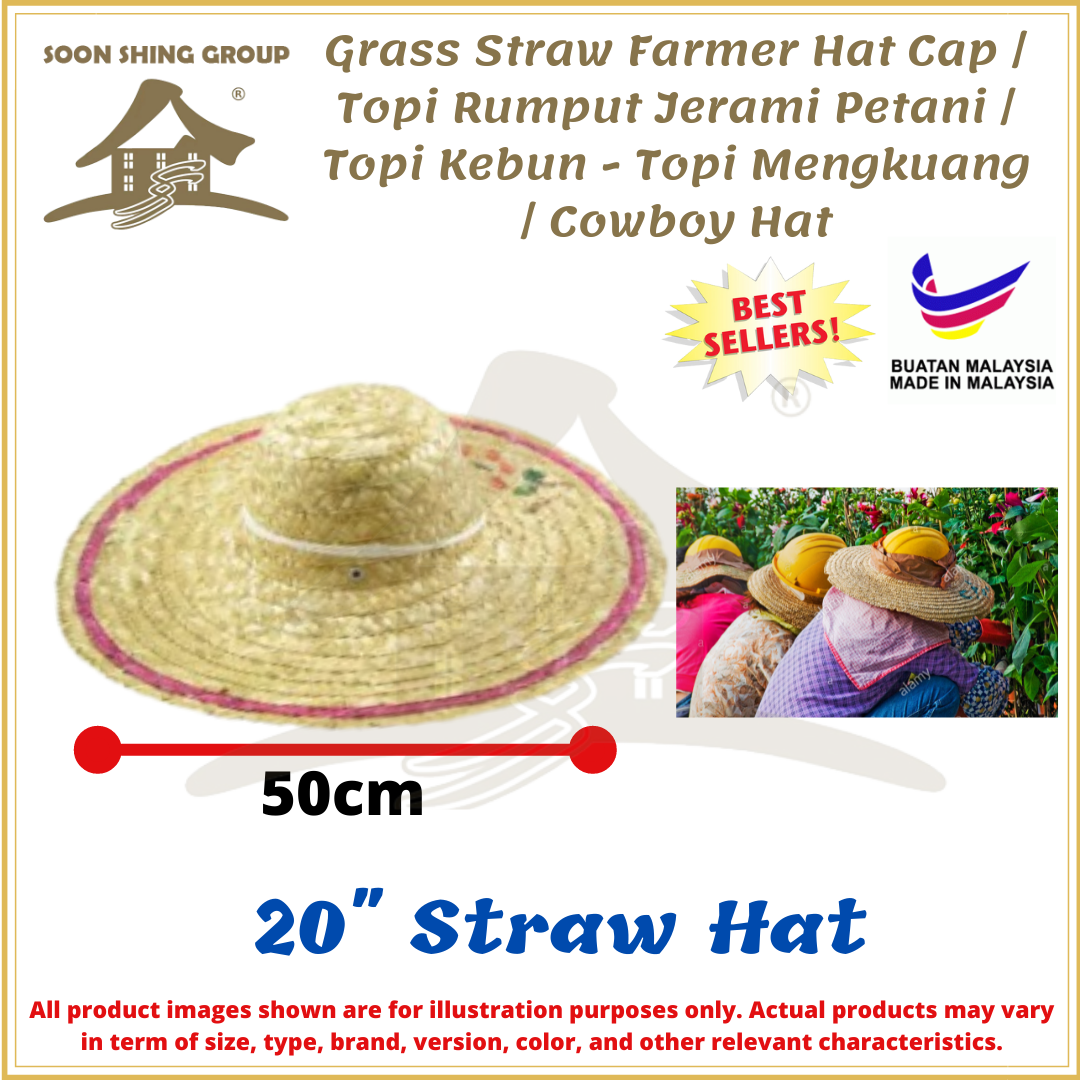 Grass Straw Farmer Hat Cap / Topi Rumput Jerami Petani / Topi Kebun ...
