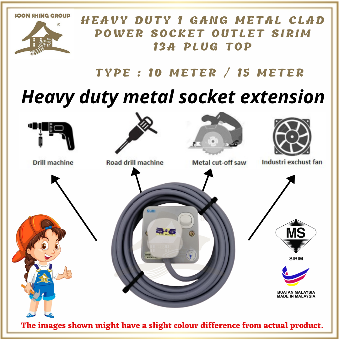 HEAVY DUTY 1 GANG METAL CLAD POWER SOCKET OUTLET SIRIM 13A PLUG TOP