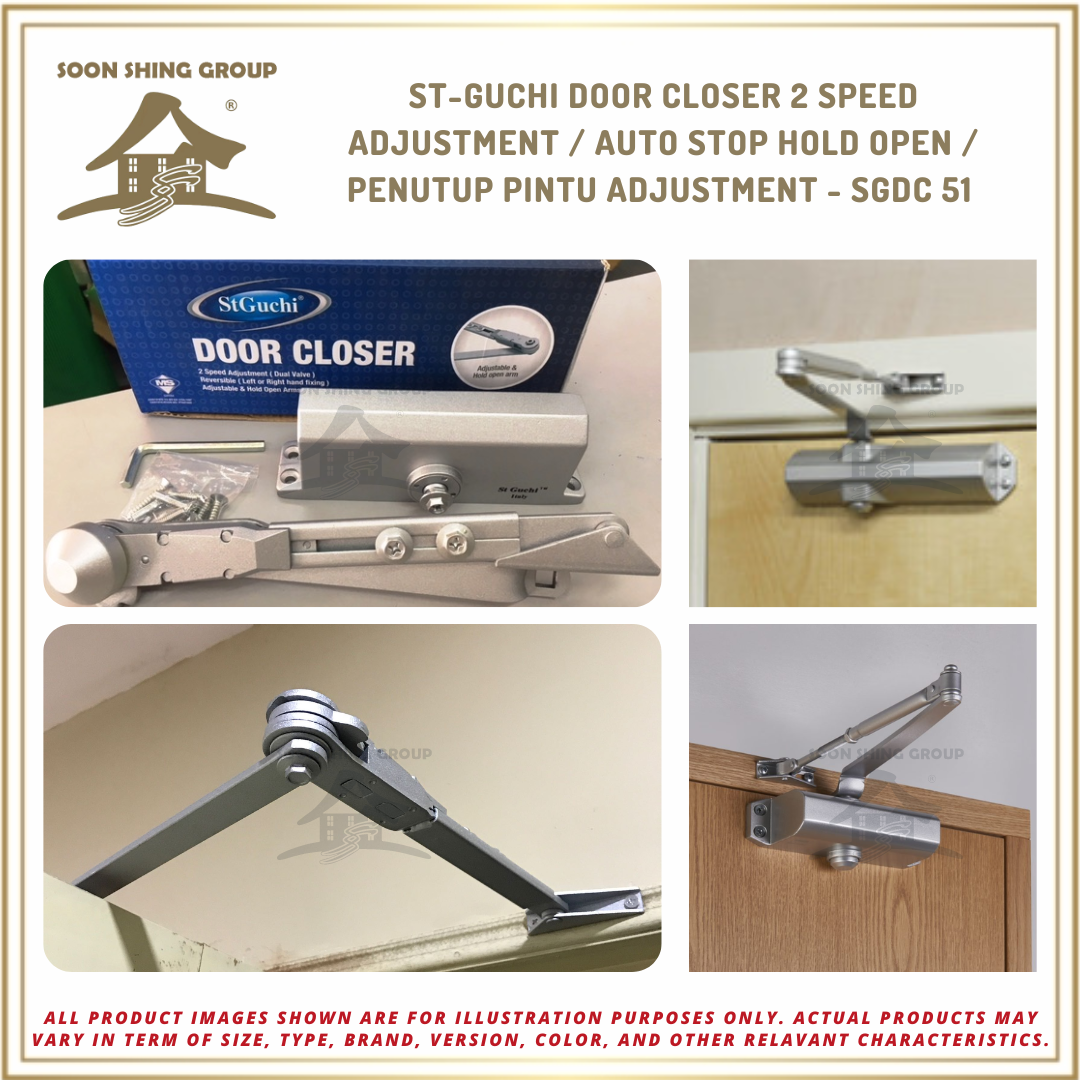 ST-GUCHI DOOR CLOSER 2 SPEED ADJUSTMENT / AUTO STOP HOLD OPEN / PENUTUP ...