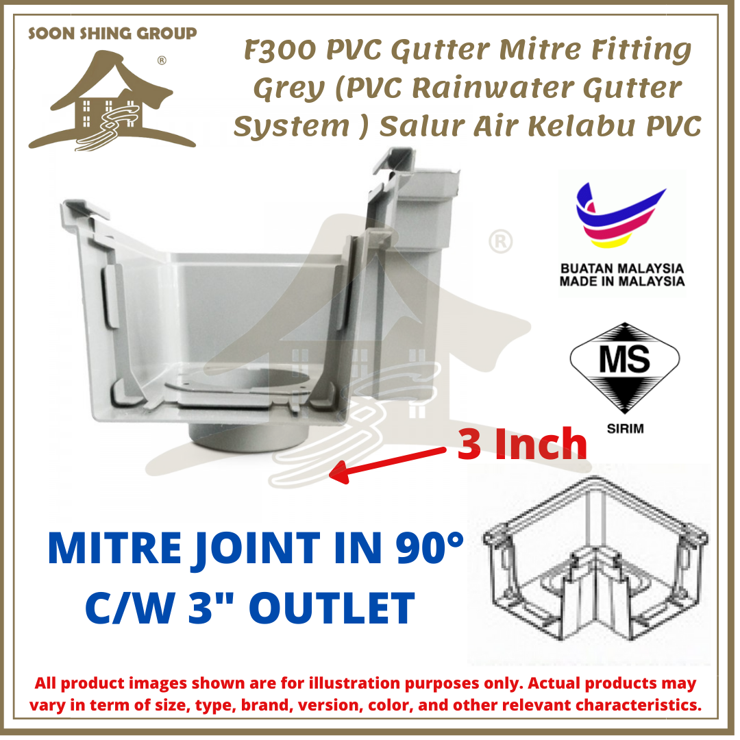 F300 PVC Gutter Mitre Fitting Grey (PVC Rainwater Gutter System ) Salur ...