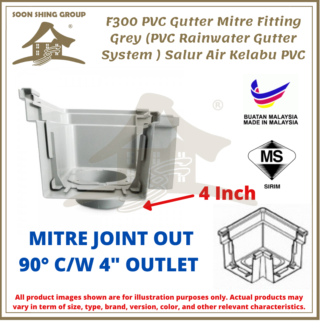 F300 PVC Gutter Mitre Fitting Grey (PVC Rainwater Gutter System ) Salur ...