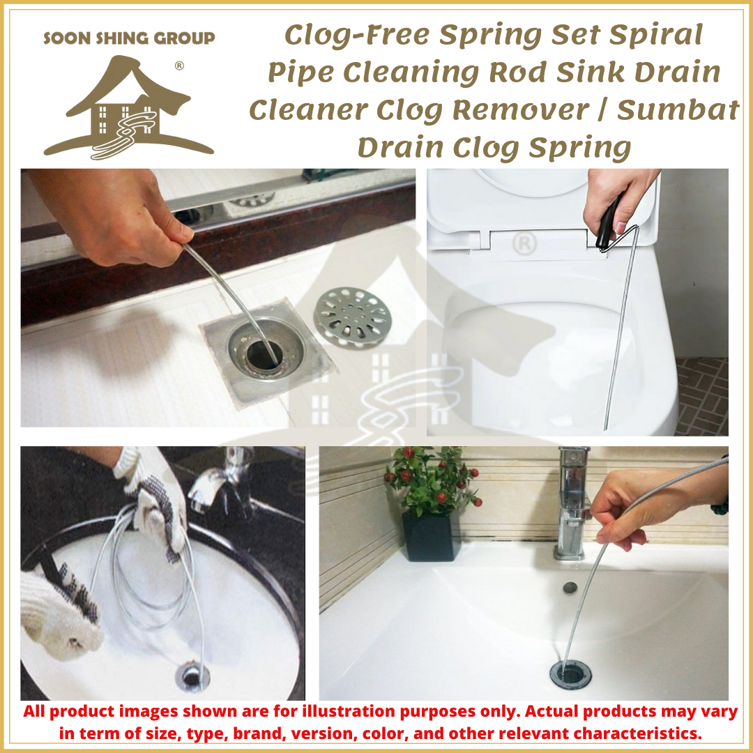 Clog-Free Spring Set Spiral Pipe Cleaning Rod Sink Drain Cleaner Clog ...