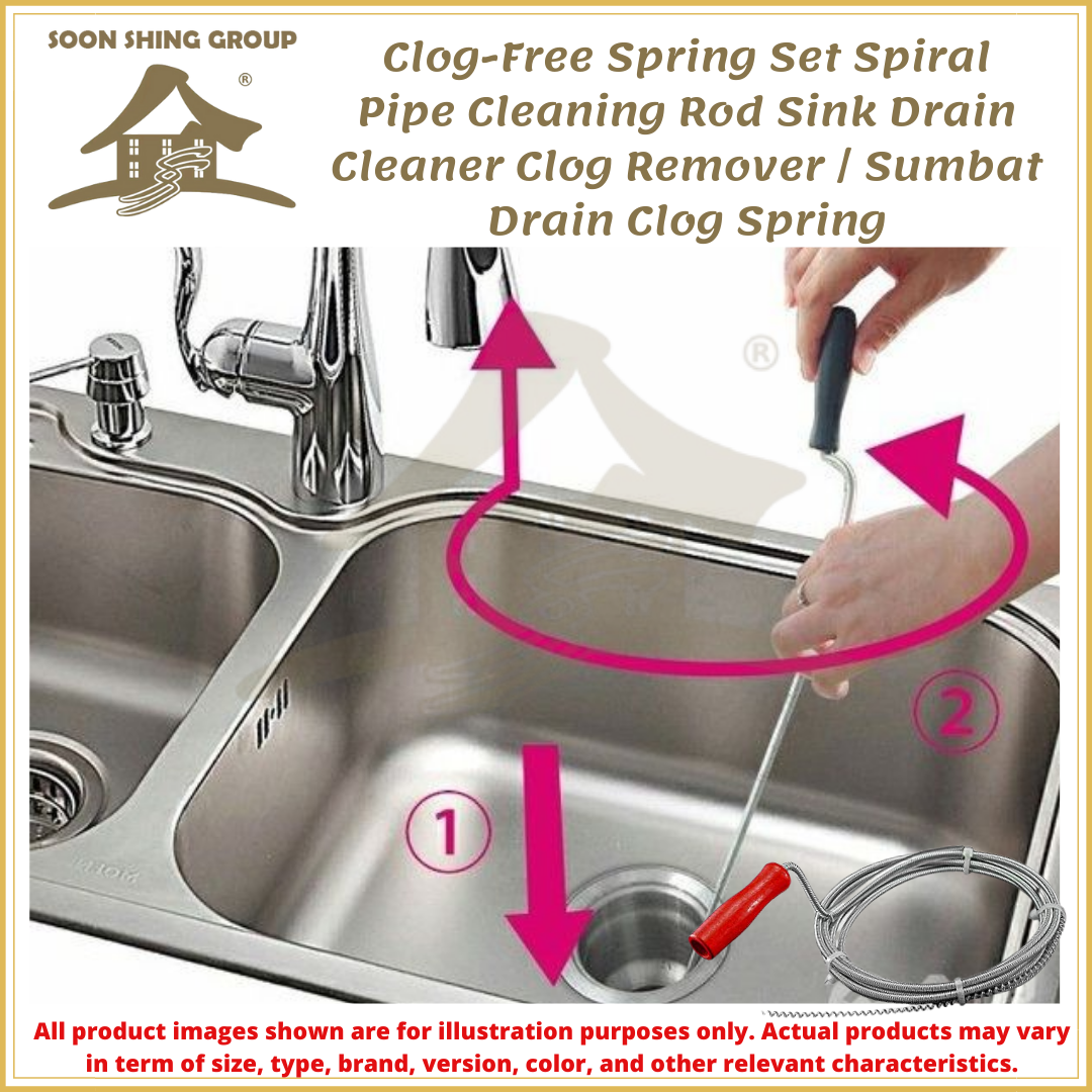 Clog-Free Spring Set Spiral Pipe Cleaning Rod Sink Drain Cleaner Clog ...