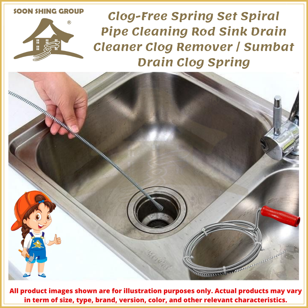 Clog-Free Spring Set Spiral Pipe Cleaning Rod Sink Drain Cleaner Clog ...