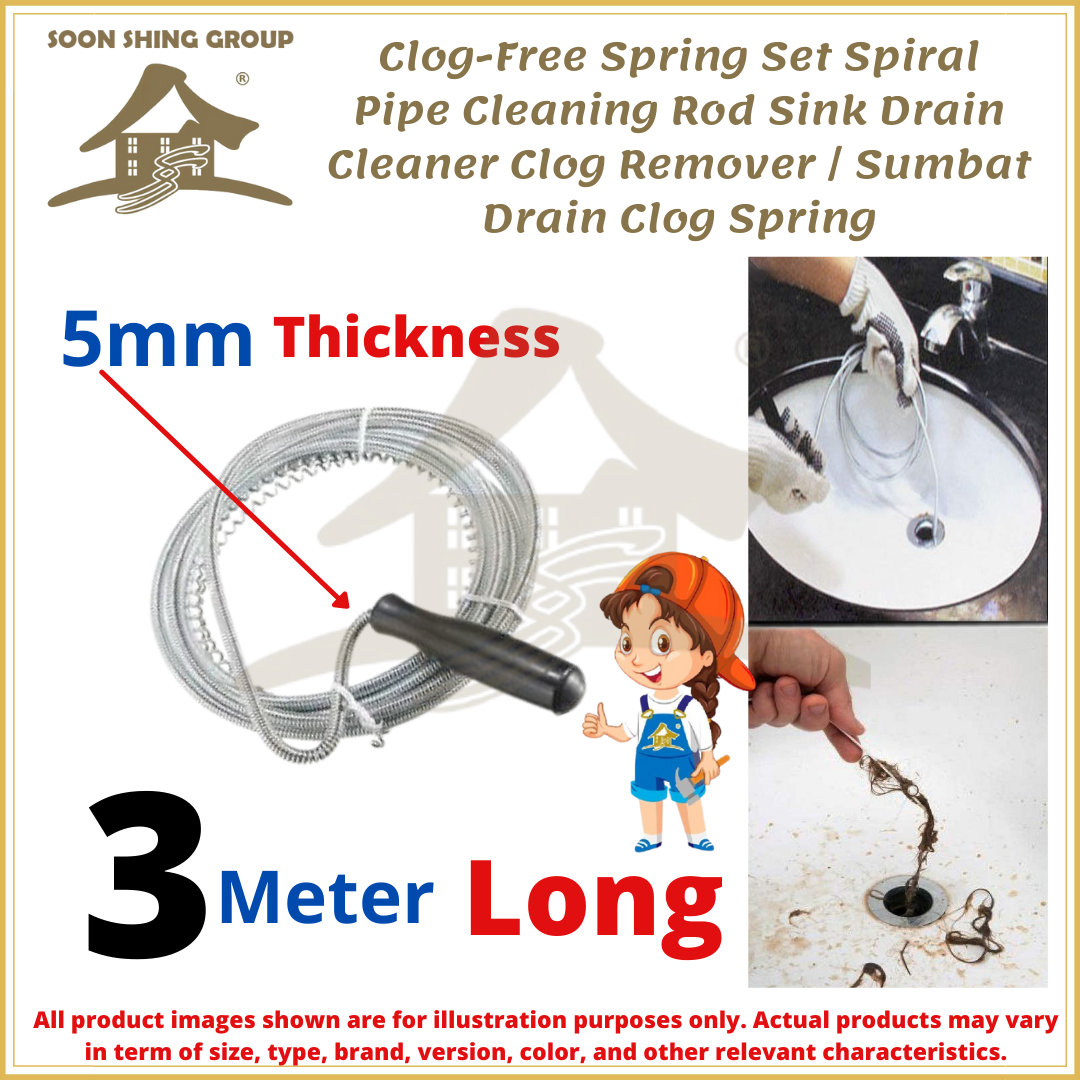 Clog-Free Spring Set Spiral Pipe Cleaning Rod Sink Drain Cleaner Clog ...