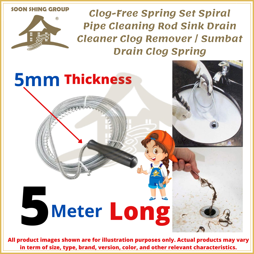 Clog-Free Spring Set Spiral Pipe Cleaning Rod Sink Drain Cleaner Clog ...