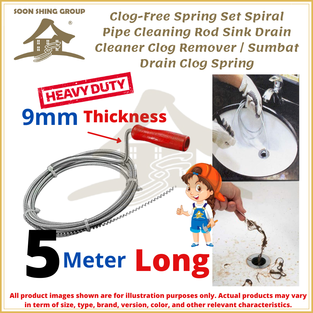 Clog-Free Spring Set Spiral Pipe Cleaning Rod Sink Drain Cleaner Clog ...