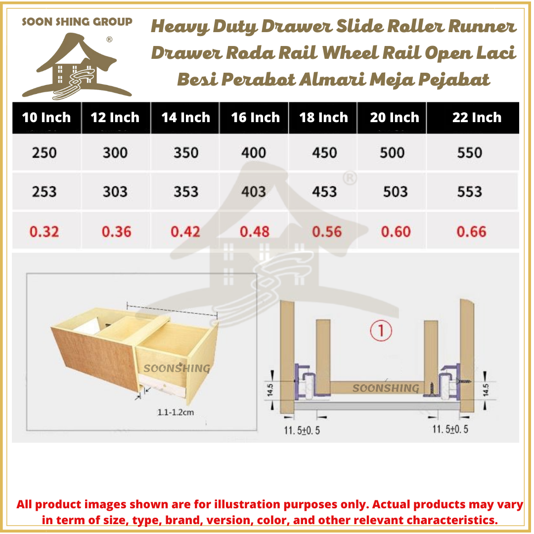 Heavy Duty Drawer Slide Roller Runner Drawer Roda Rail Wheel Rail Open ...