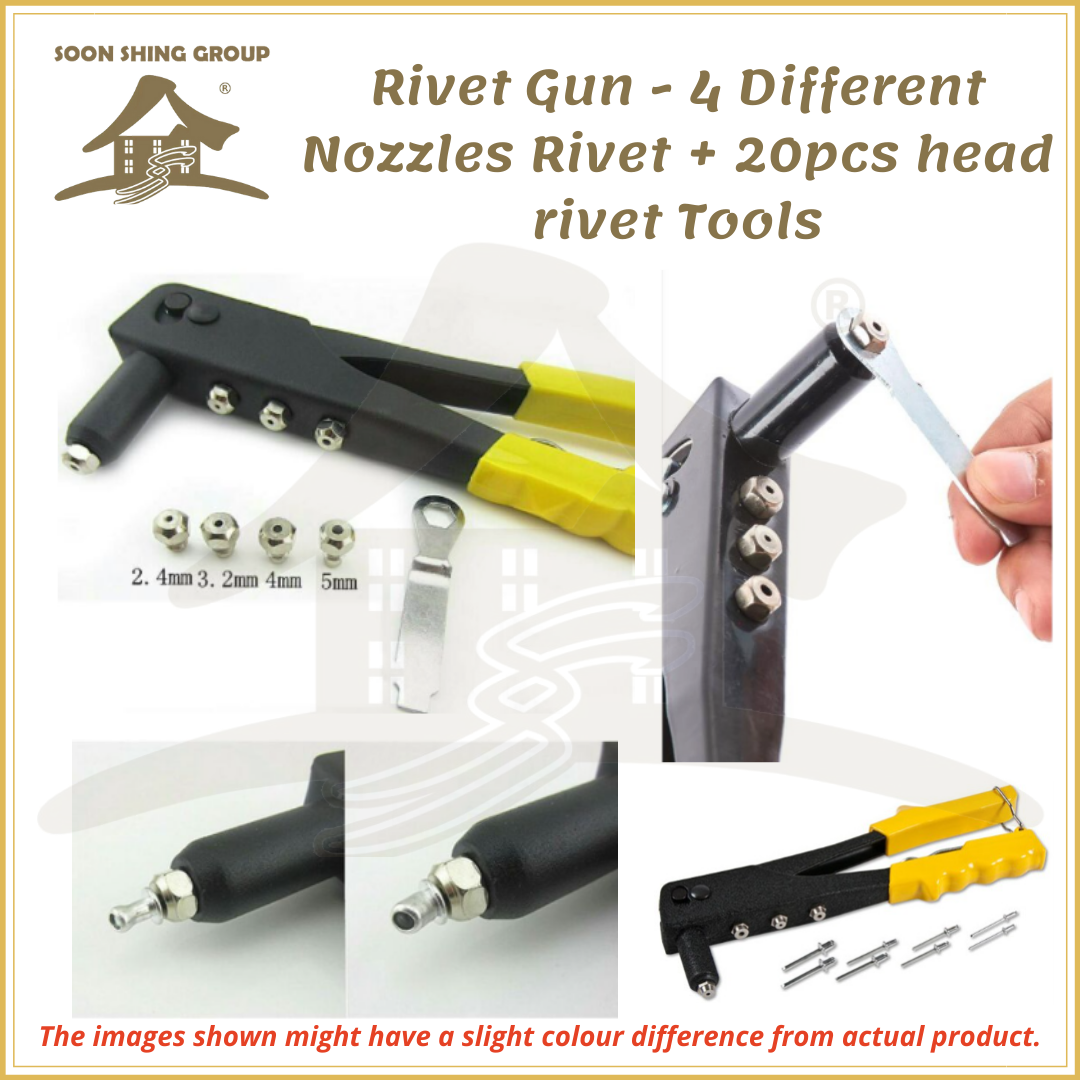 Heavy Duty Riverter Gun Rivet Gun - 4 Different Nozzles Rivet + 20pcs ...