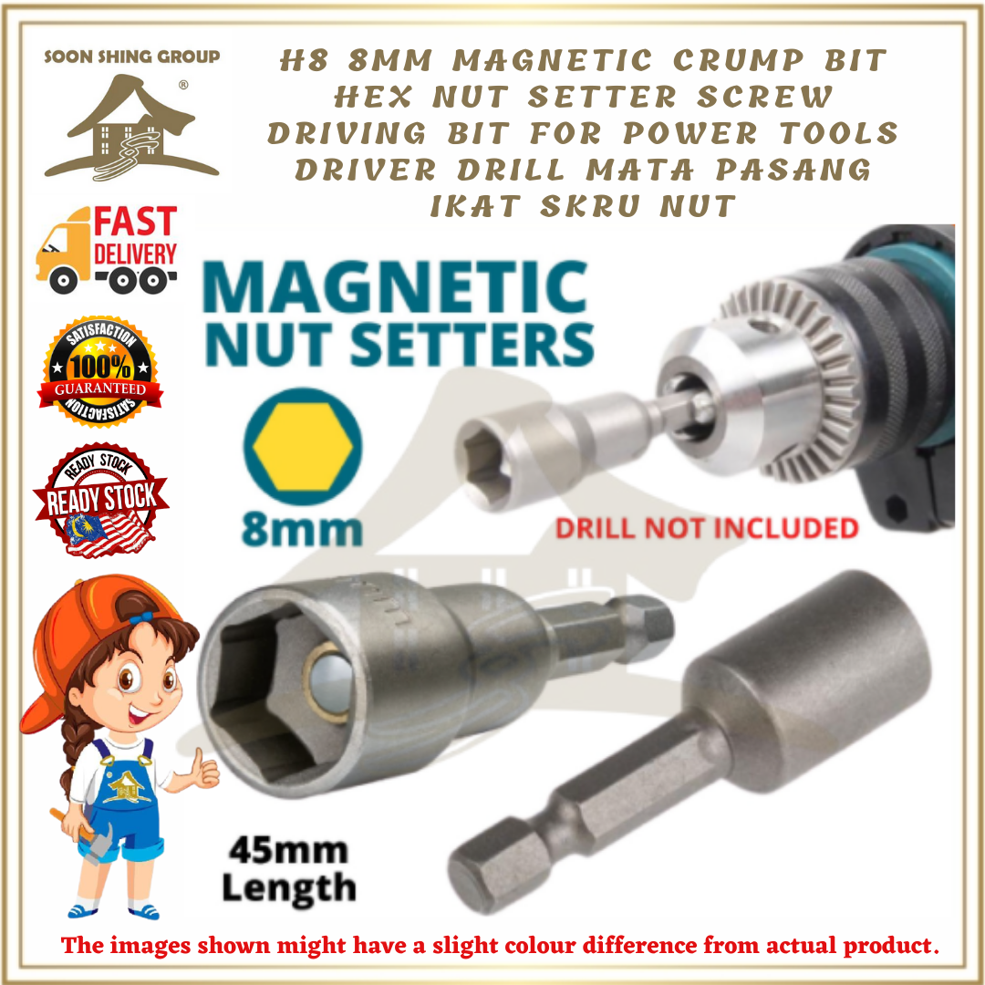 H8 8mm Magnetic Crump Bit Hex Nut Setter Screw Driving Bit for Power ...