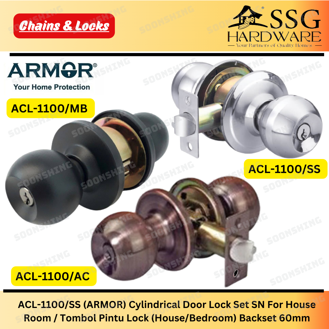 100% Original ARMOR Heavy Duty Cylindrical Door Lock Set For House Room ...