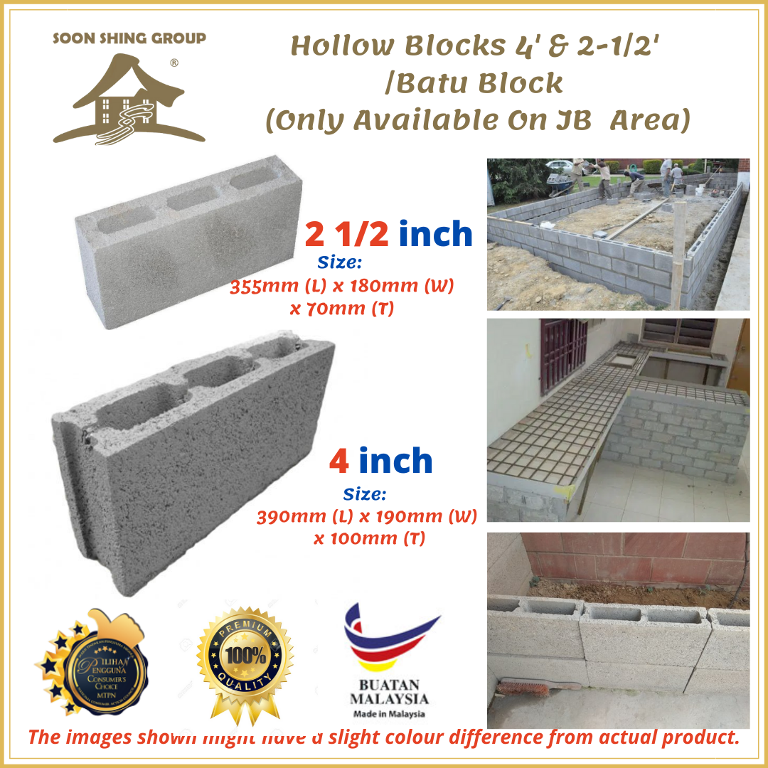 Hollow Blocks 4' & 2-1/2' /Batu Block (Only Available In JB Area)