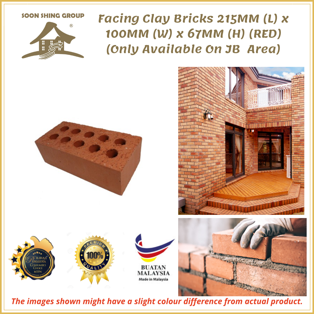 Facing Clay Bricks 215MM (L) x 100MM (W) x 67MM (H) (RED) (Only ...