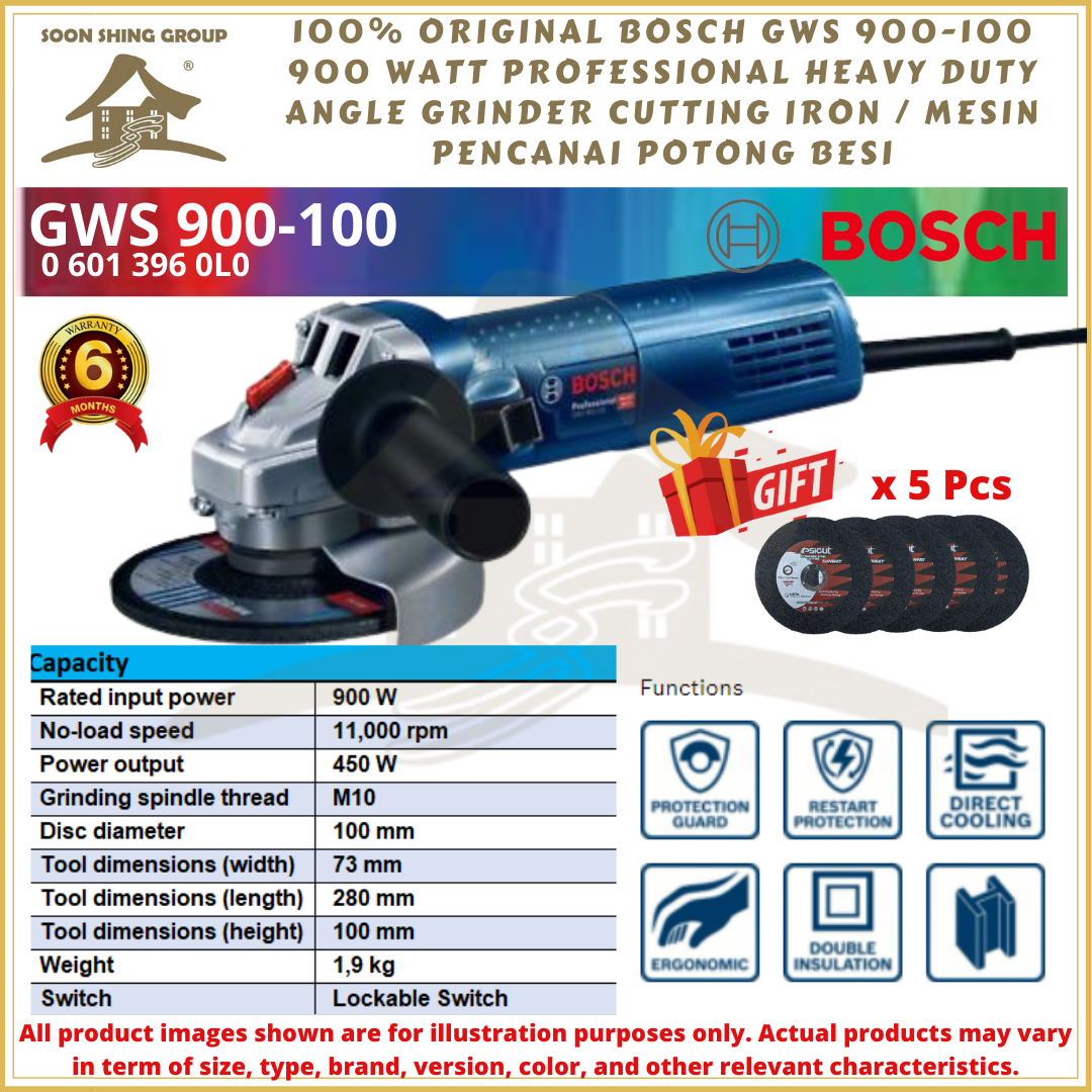 100% Original BOSCH GWS 900-100 900 Watt Professional Heavy Duty Angle ...