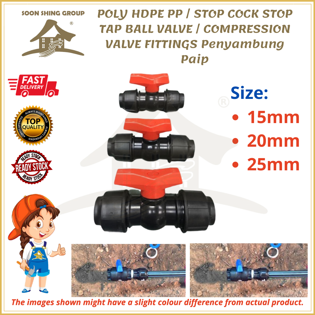 POLY HDPE PP / STOP COCK STOP TAP BALL VALVE / COMPRESSION VALVE ...