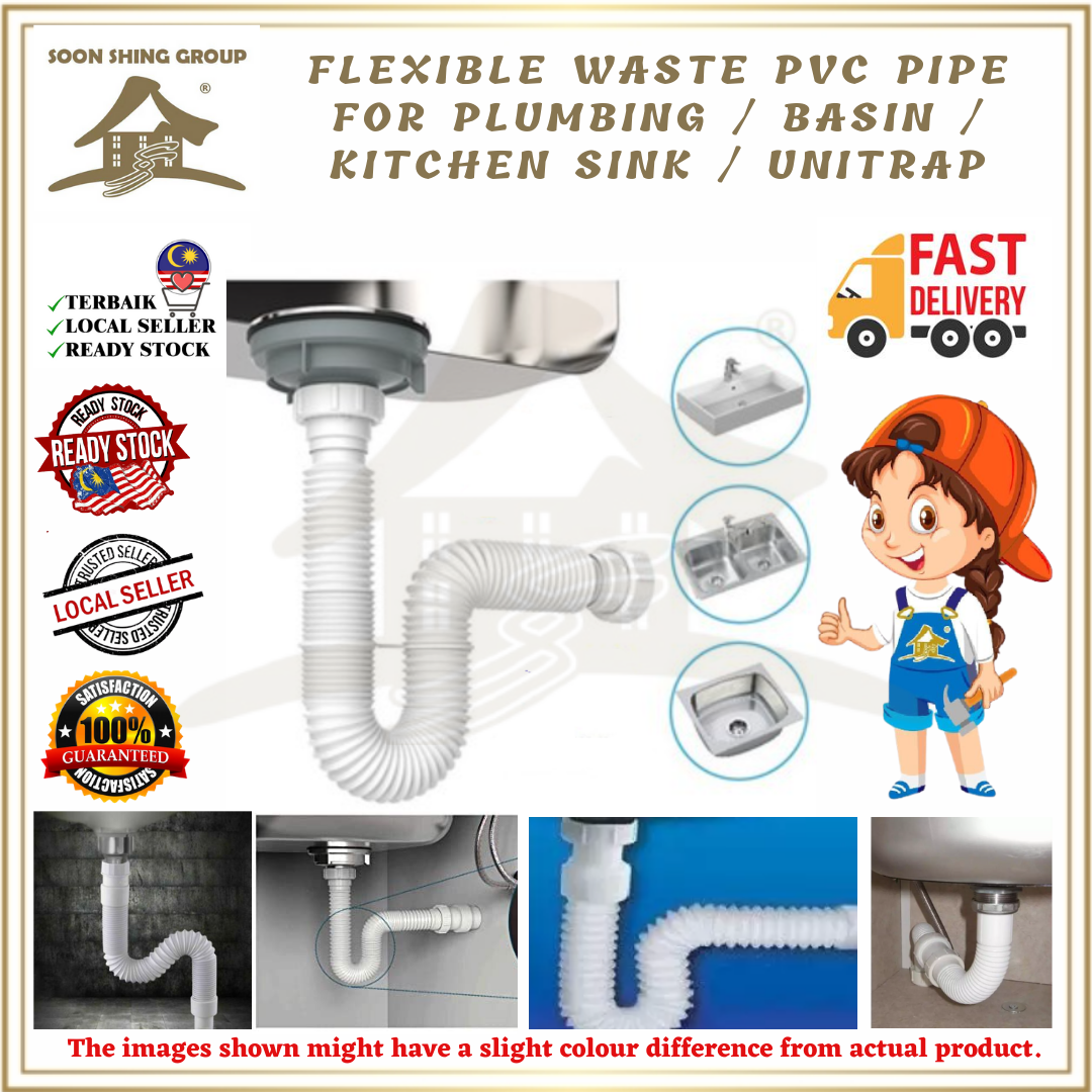 FLEXIBLE WASTE PVC PIPE FOR PLUMBING / BASIN / KITCHEN SINK / UNITRAP