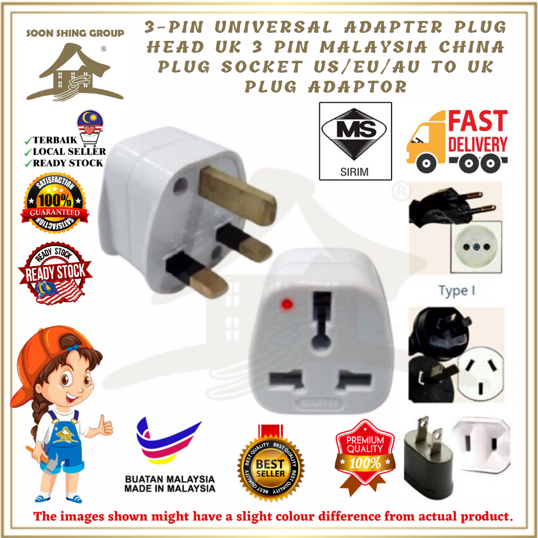 3-Pin Universal Adapter Plug Head UK 3 Pin Malaysia China Plug Socket ...
