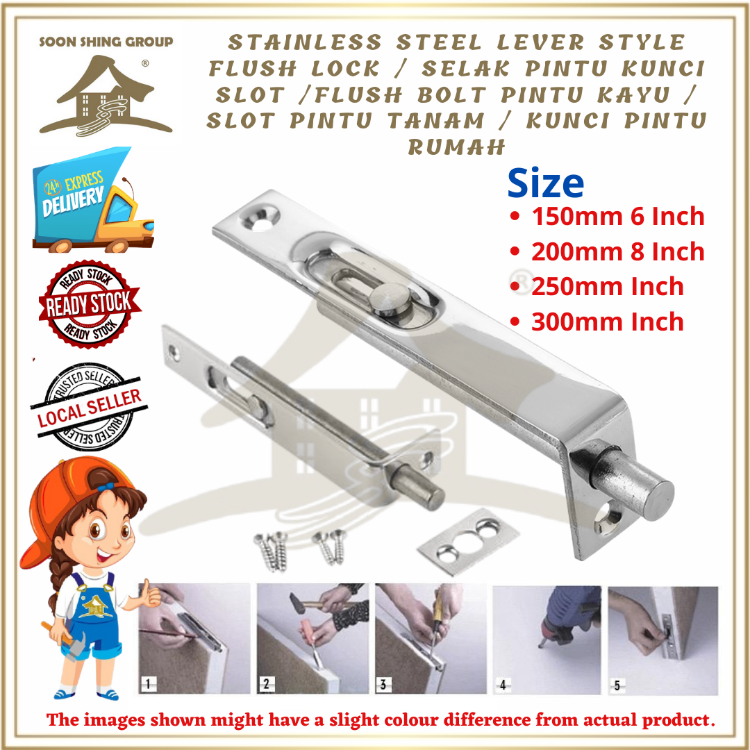 Stainless Steel Lever Style Flush Lock Selak Pintu Kunci Slot Flush ...