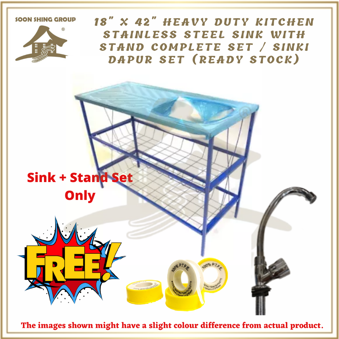 18" x 42" Sinki Dapur Kitchen Stainless Steel Sink With Sink Stand ...