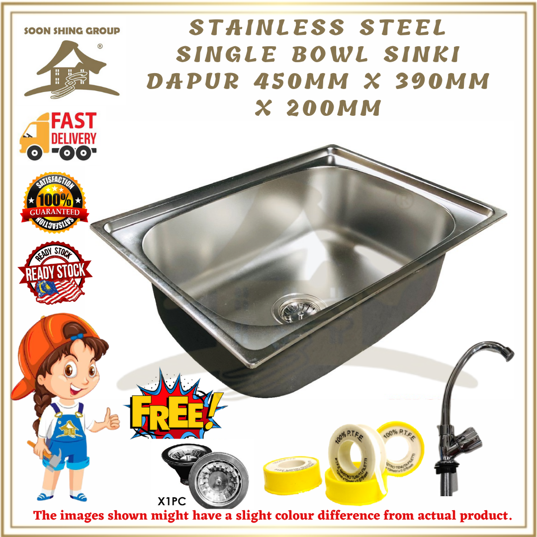 Stainless Steel Single Bowl SINKI DAPUR 450MM X 390MM X 200MM