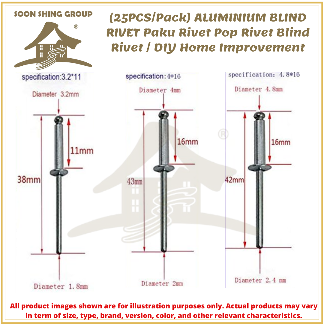 (25PCS/Pack) ALUMINIUM BLIND RIVET Paku Rivet Pop Rivet Blind Rivet ...