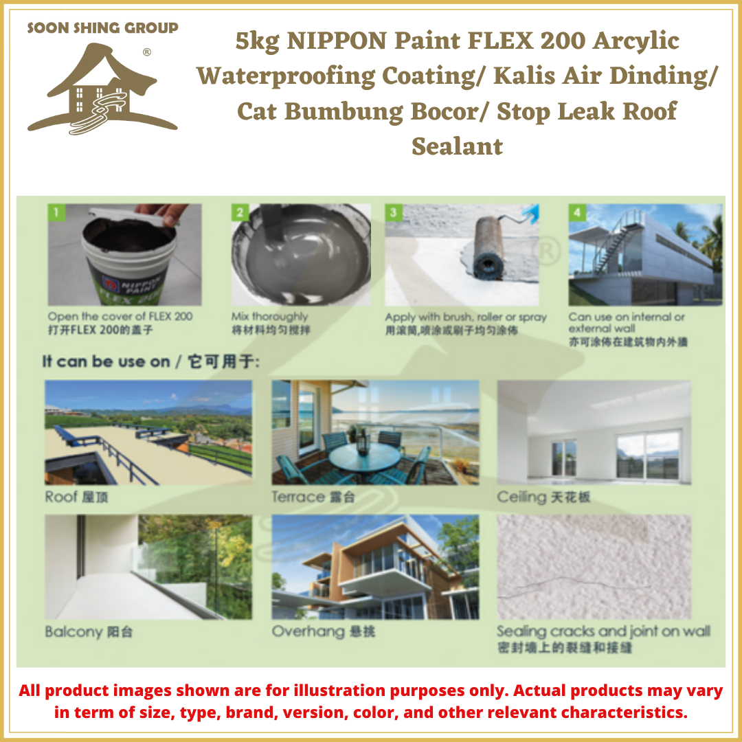 5kg NIPPON Paint FLEX 200 Arcylic Waterproofing Coating/ Kalis Air Dinding/ Cat Bumbung Bocor ...