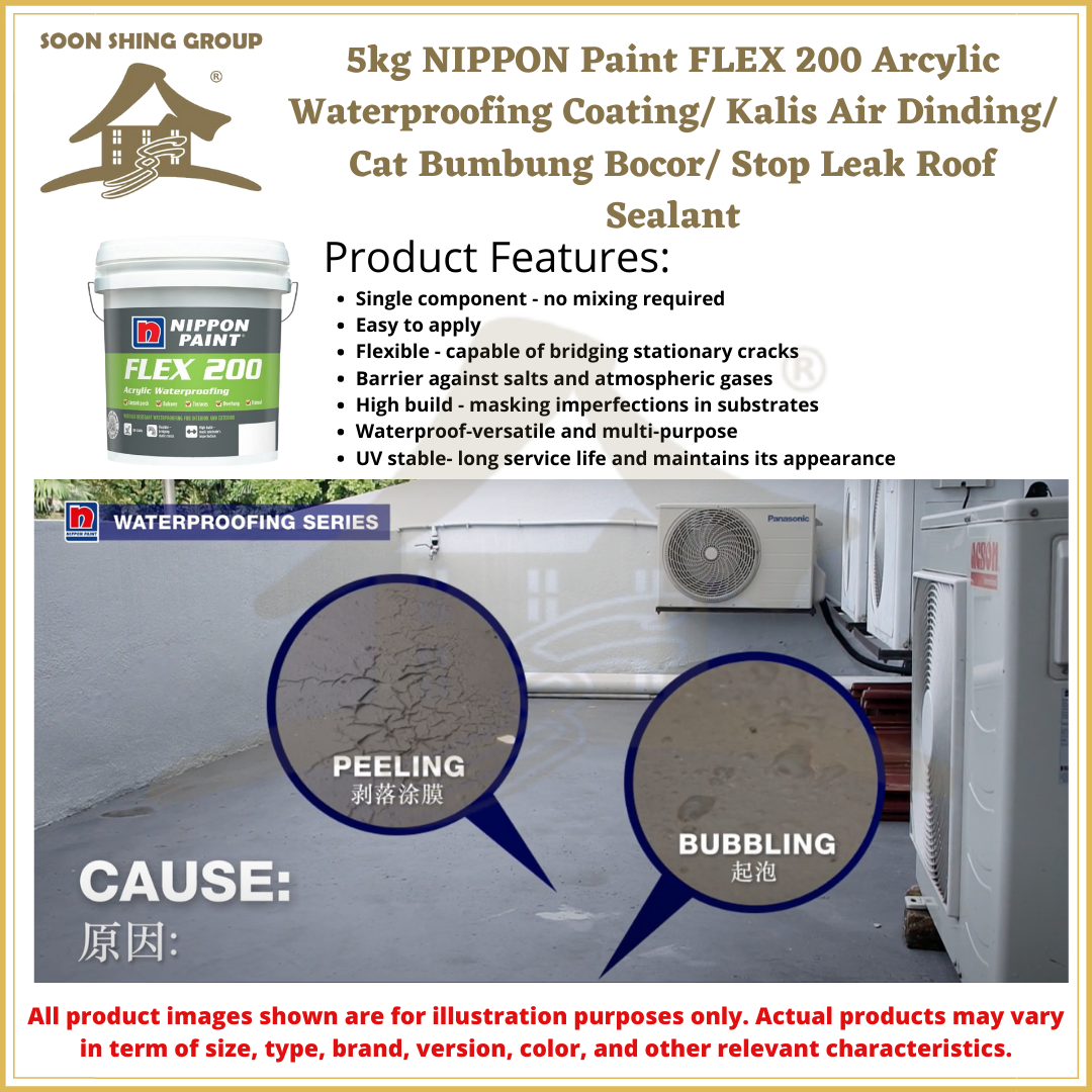 5kg NIPPON Paint FLEX 200 Arcylic Waterproofing Coating/ Kalis Air Dinding/ Cat Bumbung Bocor ...