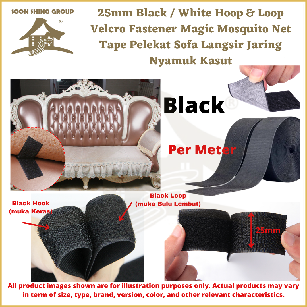 25mm Black / White Hoop & Loop Velcro Fastener Magic Mosquito Net Tape ...