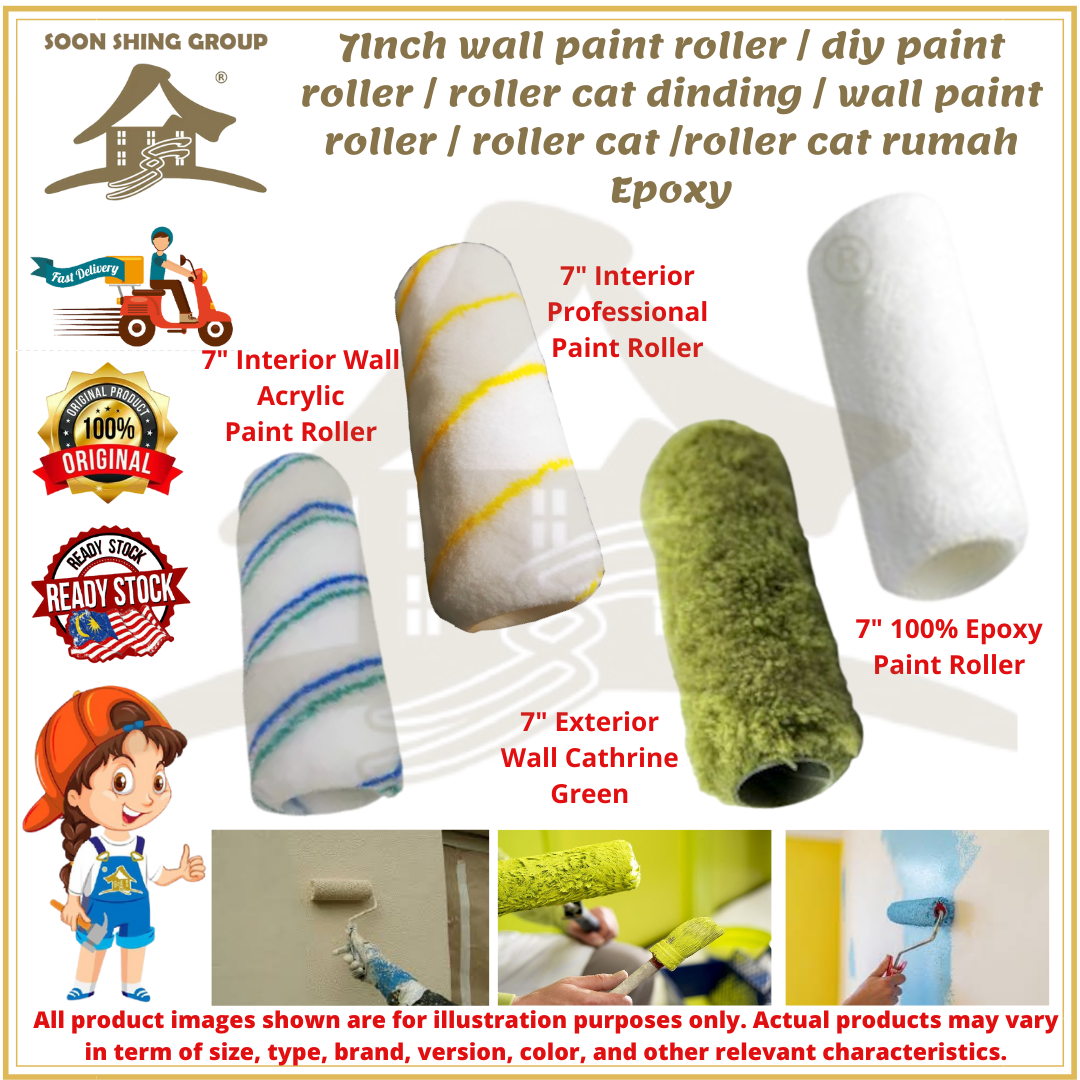 7" Paint Roller DIY Paint Roller Cat Dinding Roller Cat Rumah Epoxy ...