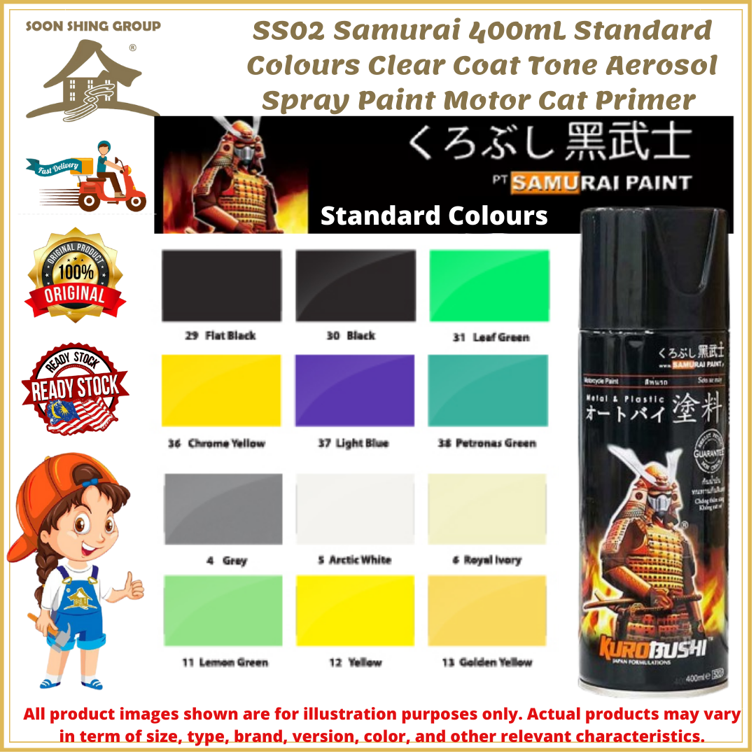 SS02 Samurai 400ml Standard Colours Clear Coat Tone Aerosol Spray Paint / Cat Primer/ Cat Spray ...