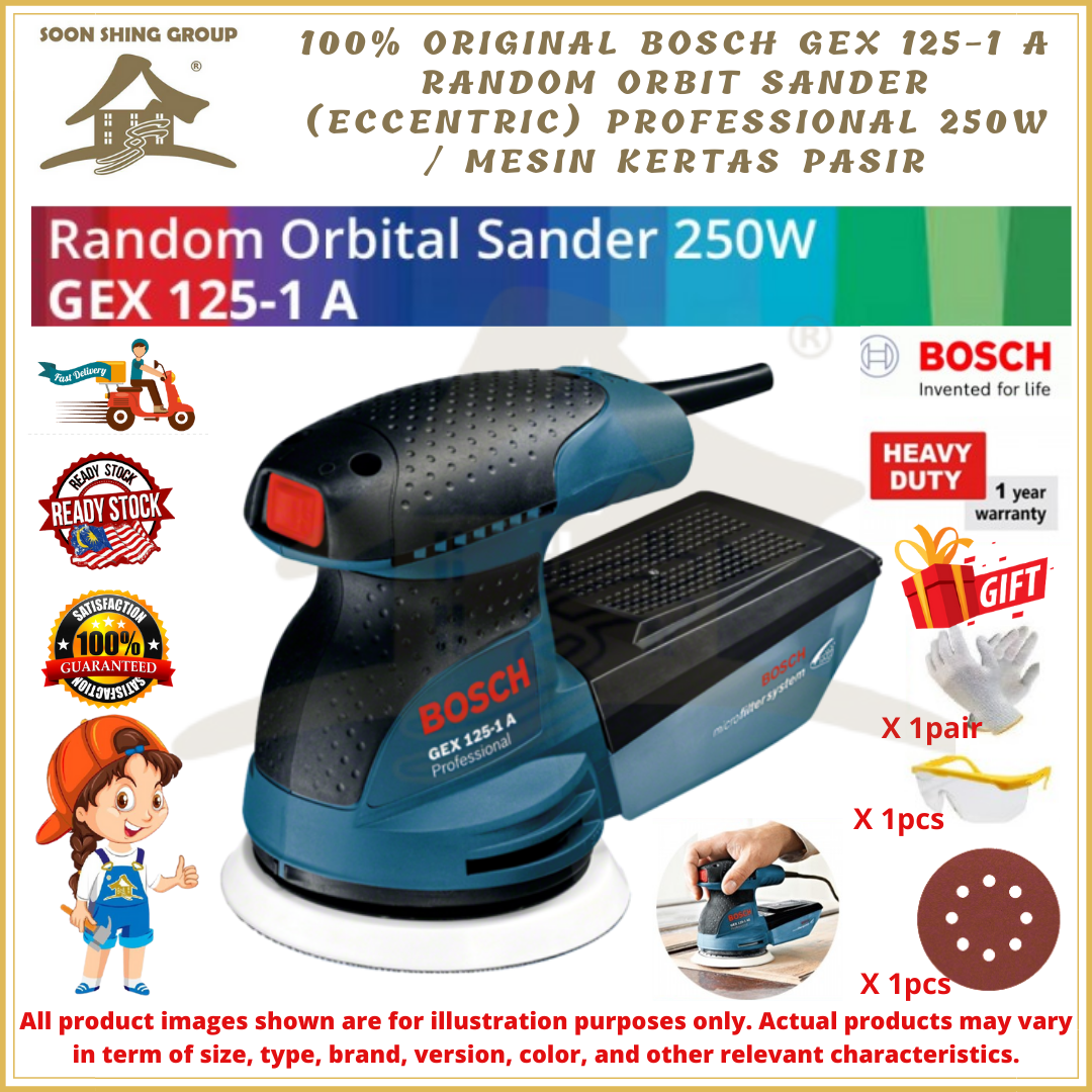 100% ORIGINAL BOSCH GEX 125-1 A Random Orbit Sander (Eccentric) Professional 250W / MESIN KERTAS ...
