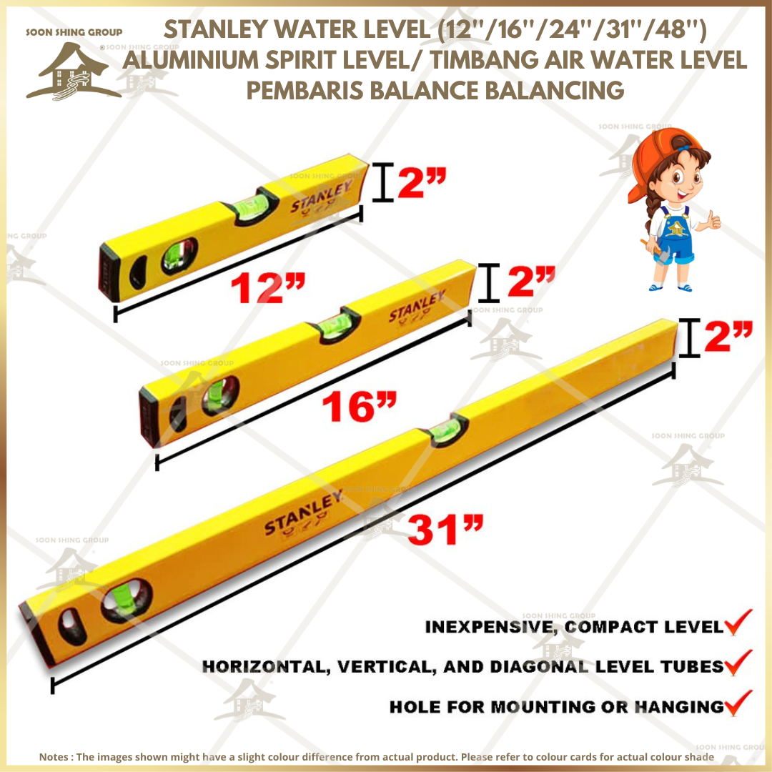 STANLEY ANGLE HOME MEASURE WATER LEVEL RULER TOOLS / UKUR TIMBANG AIR ...