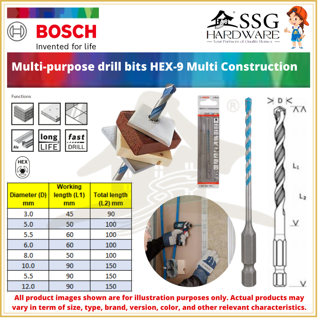 BOSCH Hex-9 Multi Purpose Construction Drill Bit for Wood, Metal ...