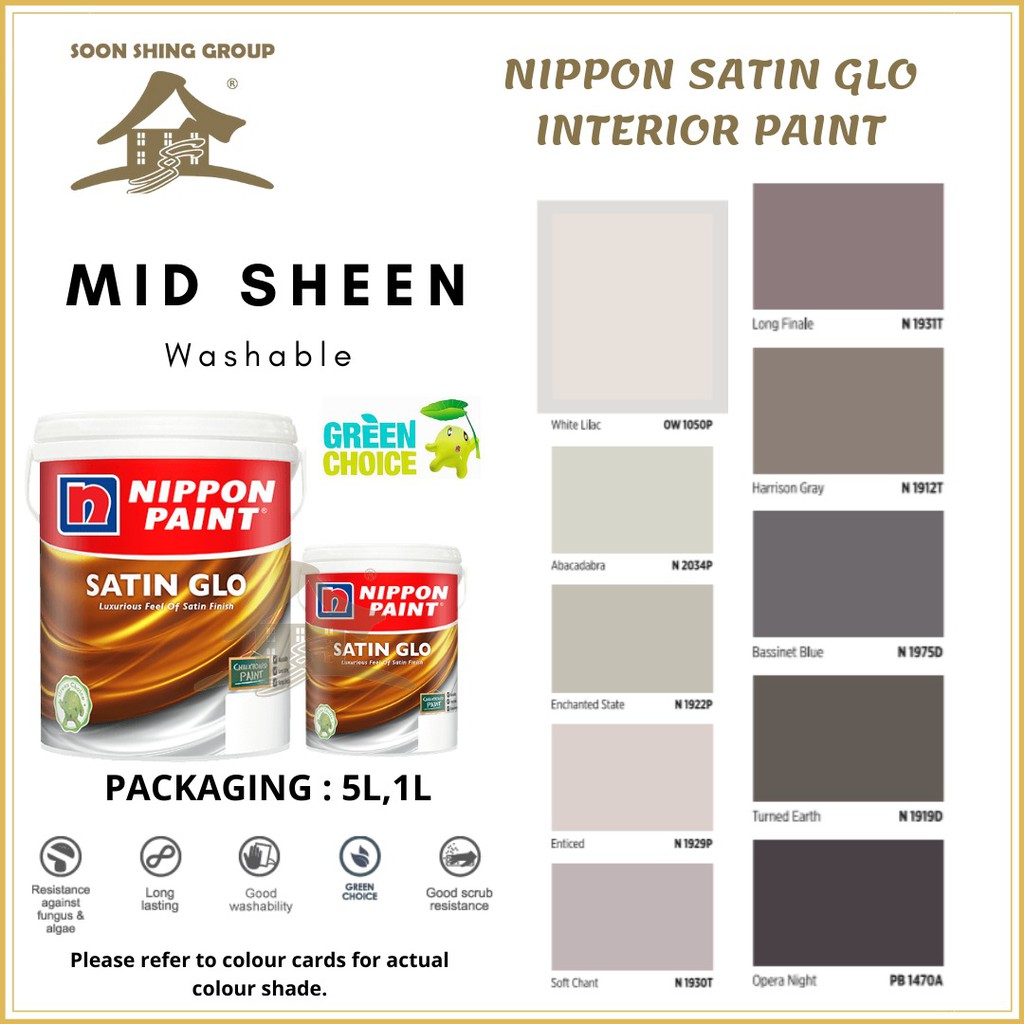 SS389 NIPPON PAINT SATIN GLO INTERIOR PAINT Gloss Paint 1L / 5L Boleh ...