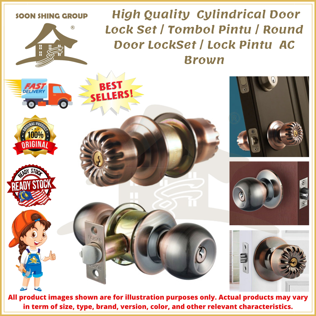High Quality Cylindrical Door Lock Set / Tombol Pintu / Round Door ...