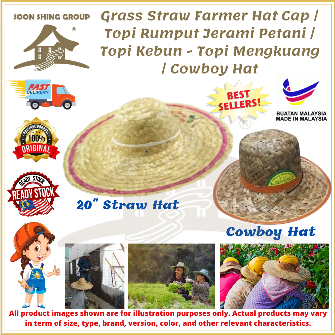 Grass Straw Farmer Hat Cap / Topi Rumput Jerami Petani / Topi Kebun ...