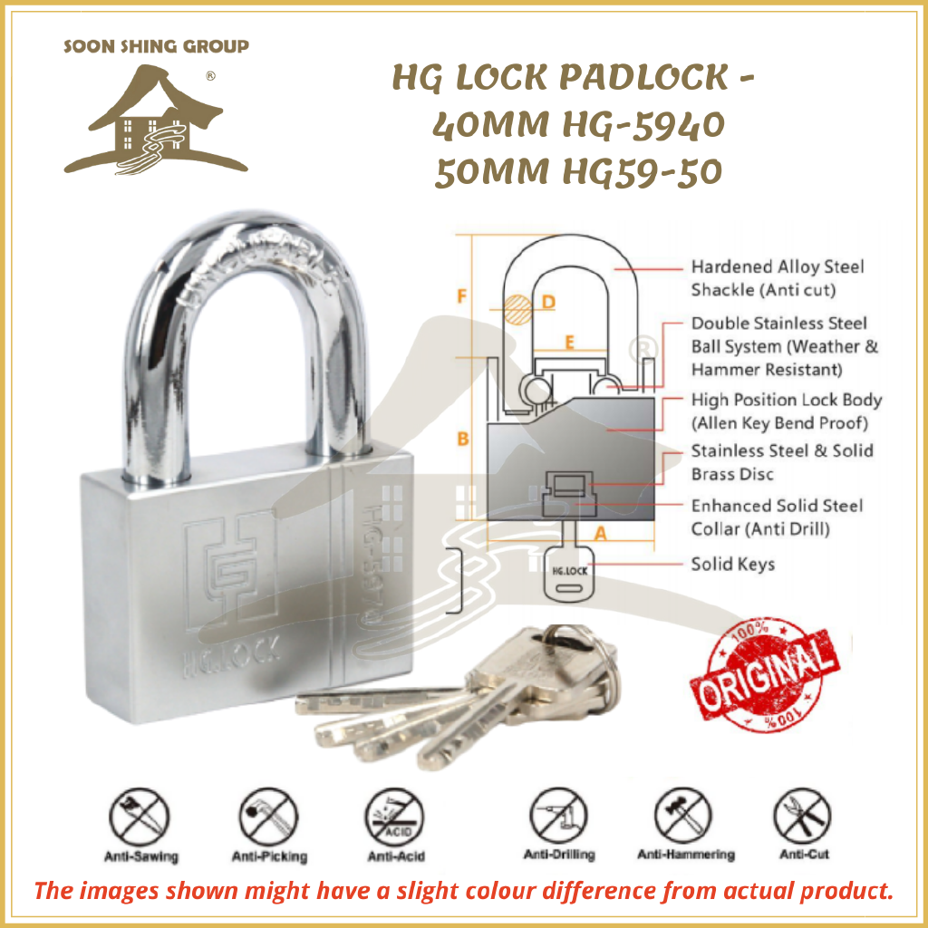 HG LOCK PADLOCK Security Padlock / Silver Lock / Mangga Kunci- 40MM HG ...