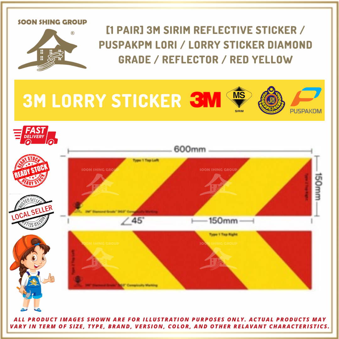 [1 PAIR] 3M SIRIM REFLECTIVE STICKER / PUSPAKPM LORI / LORRY STICKER ...