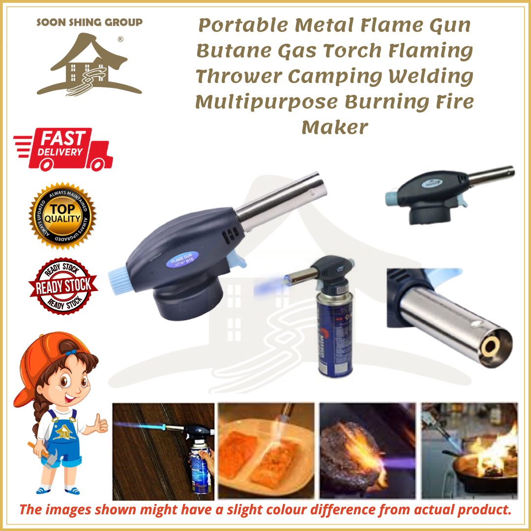 SS661 Portable Metal Flame Gun Butane Gas Torch Flaming Thrower Camping ...