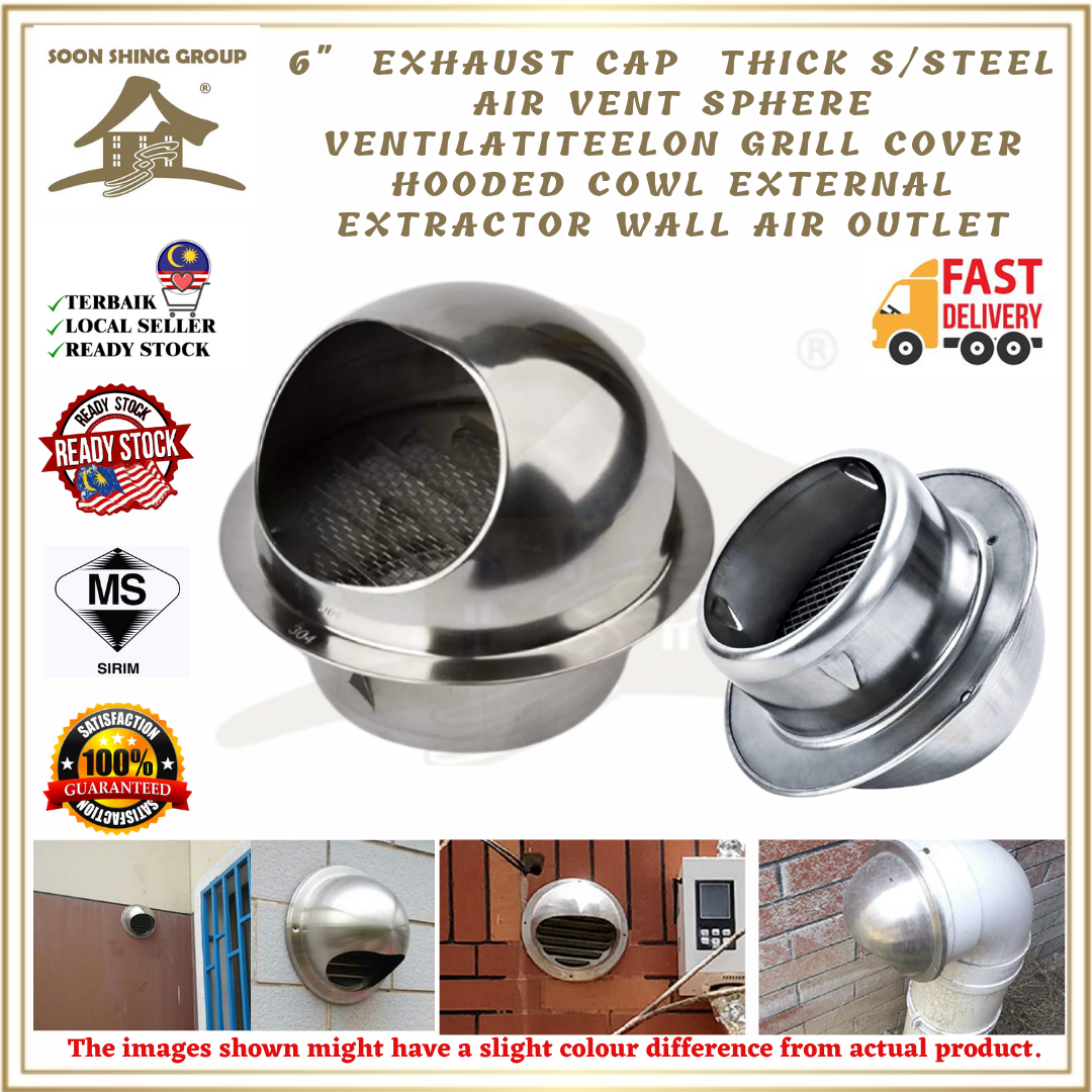 6" EXHAUST CAP Thick s/steel Air Vent Sphere Ventilatiteelon Grill ...