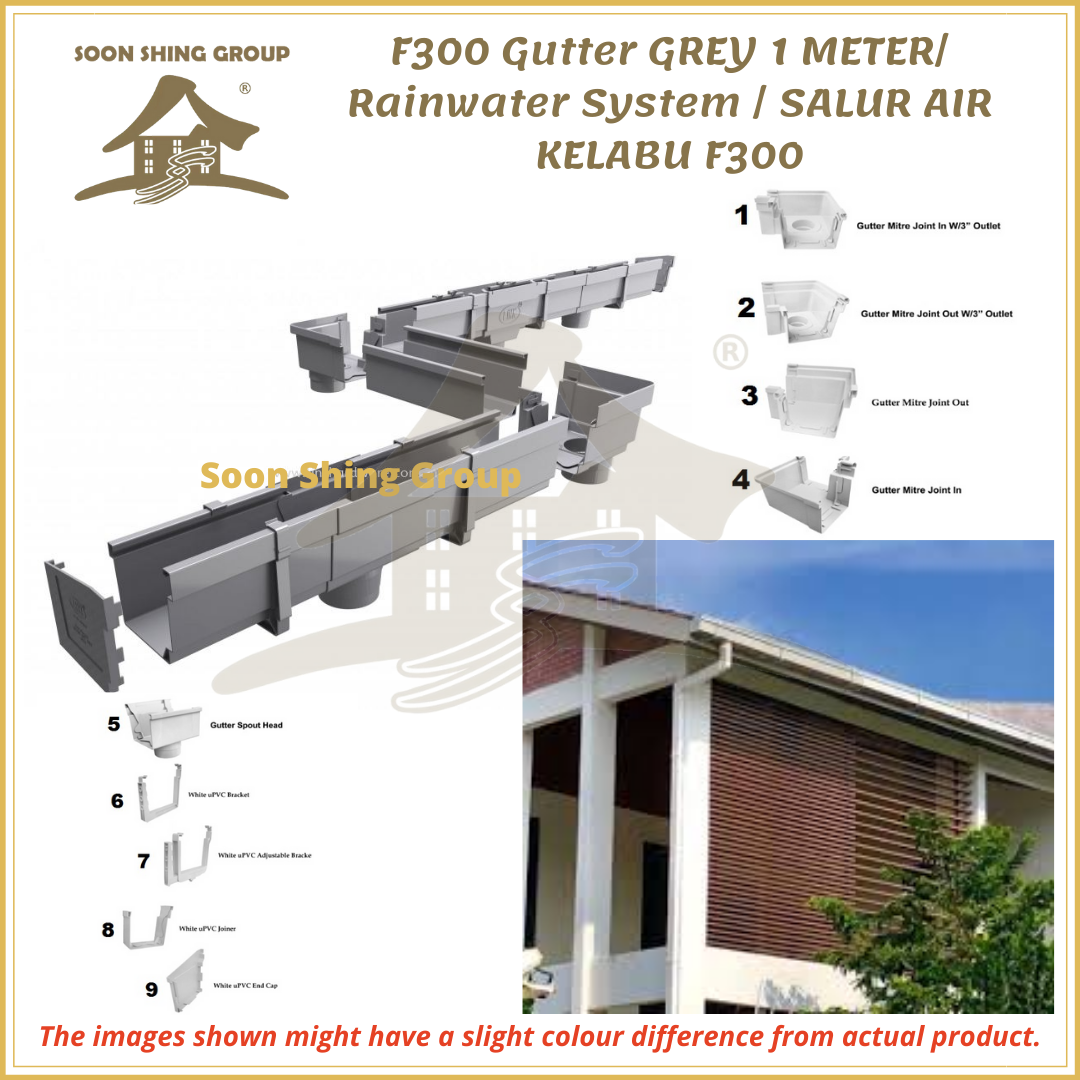 F300 Gutter GREY 1 METER/ Rainwater System / SALUR AIR KELABU F300