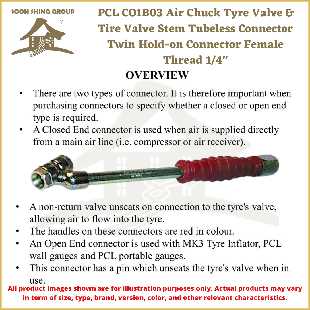 PCL CO1B03 Air Chuck Tyre Valve&Stem Tubeless Connector Twin Hold-on ...