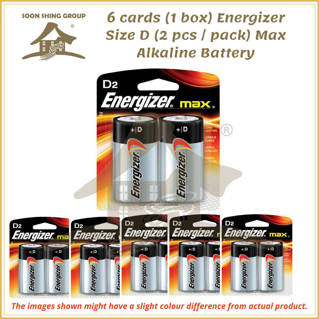 6 cards (1 box) Energizer Size D (2 pcs / pack) Max Alkaline Battery